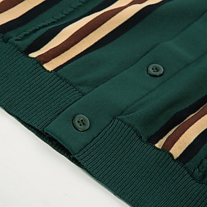 PJ PAUL JONES Mens Retro Striped Polo Shirt Short Sleeve Button Down Knitted Shirts Green M