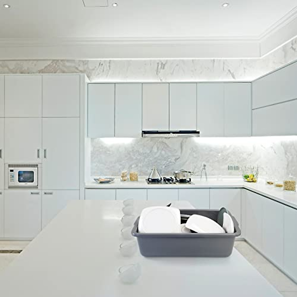 Qqbine 36 Quart Commercial Bus Tubs, Plastic Bus Box Dish Pan Basin, Gray, 4 Packs