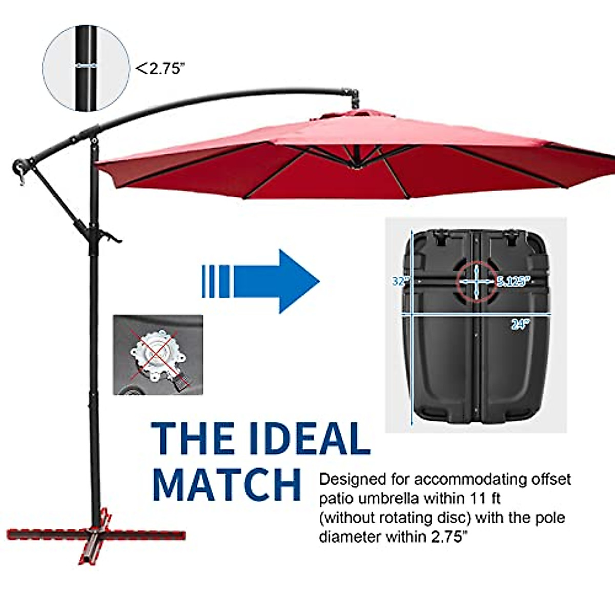 Tangkula Wheeled Weight Base, for Universal Patio Cantilever Offset Umbrella, 210 lbs Sand and 132 lbs Water Refillable Design, Mobile Umbrella Stand with Grooves and Pre-Install Cross Base (Black)
