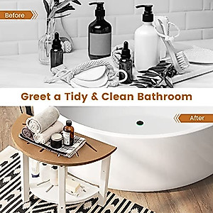 Giantex Shower Stool Waterproof HDPE - Bath Spa Seat for Shaving Legs, Storage Shelf, Non-Slip Feet, Semicircular Slat Seat, Shower Bench Step Footrest for Bathroom, Easy to Assemble