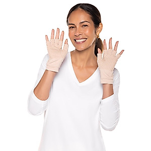 Coolibar UPF 50+ Men's Women's Ouray UV Fingerless Sun Gloves - Sun Protective (Small- Beige)