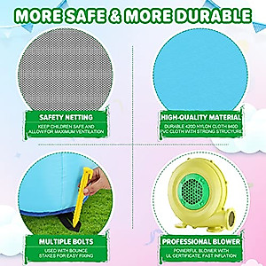 WONFUY Inflatable Water Slide, Kids Pool Slide Bounce House with Blower for Wet and Dry, Climbing, Splash Pool, Water Gun, Basketball Rim, Inflatable Water Park Backyard Waterslide Bouncy Castle