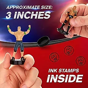 WWE Superstar Stampers, Set of 12 - Self-Inking WWE Superstars for Crafts, Party Decor, Cake Toppers Gifts - Ultimate Warrior, Roman Reigns, Kofi Kingston More by PMI, 2.3-2.5 in. Tall.