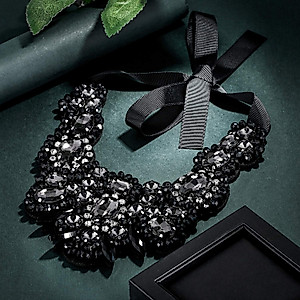 Flyonce Black Rhinestone Crystal Bib Chunky Collar Statement Necklace for Women Costume Jewelry