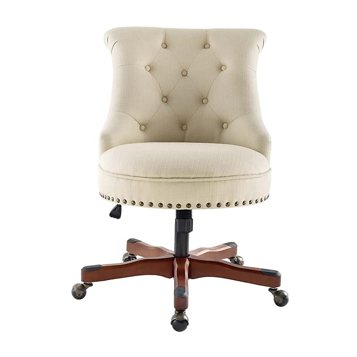 Linon Sinclair Wood Upholstered Adjustable Office Chair in Beige