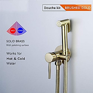 MINJING Brushed Gold Bidet Faucet, Hand Held Toilet Bidet Sprayer, Cold and Hot Water Mixer Bidet Tap, Solid Brass Bathroom Mixer Douche Kit Shattaf Shower Faucet
