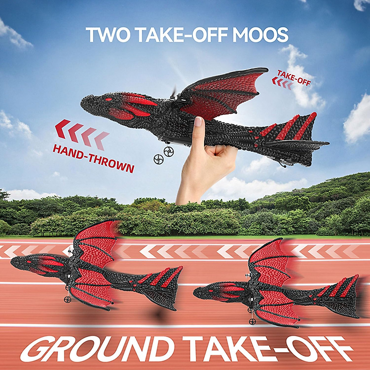 DEERC RC Plane,2.4GHz Remote Control Dragon Plane Toys,2CH 6-axis Gyro Stabilizer RTF Airplane with 2 Batteries,Easy to Fly for Adults Kids Beginners Boys