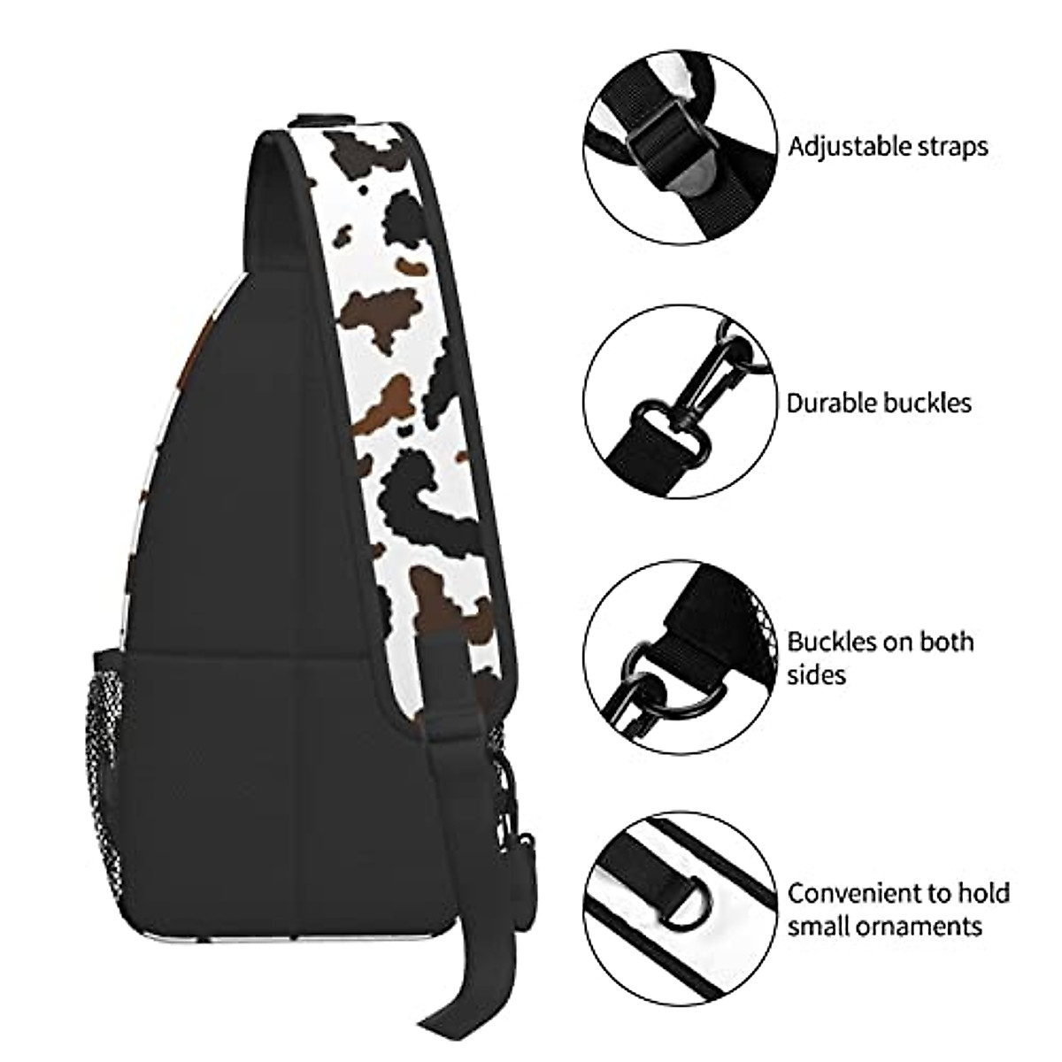 Cow Print Sling Backpack,Crossbody Sling Bag Travel Hiking Daypacks Pattern Rope Chest Shoulder Daypack For Men Women