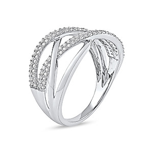 Diamond Hub 10k White Gold 1/3Ct TDW Round Diamond Criss Cross Ring Love Gift for Women (I-J, I2)-7