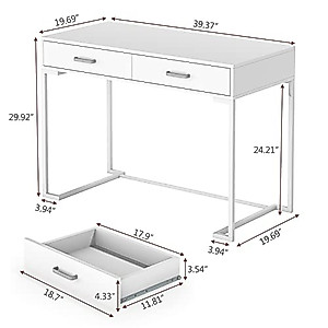 Tribesigns Computer Desk with Drawers for Small Spaces, 39" White Home Office Desks Study Writing Desk for Bedrooms, Home Office, Living Room