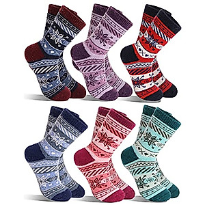 EBMORE Kids Wool Socks for Boys Toddlers Girls Warm Winter Hiking Thick Cozy Thermal Boot Heavy Crew Christmas Gifts for Kids Stocking Stuffer Snow Soft Child Socks 6 Pairs (Snowflake,4-7 Y)