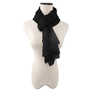 YOUR SMILE Ladies/Women's Lightweight Solid Color Pearl Chiffon Long Shawl Scarf For Spring Summer Fall (Black)