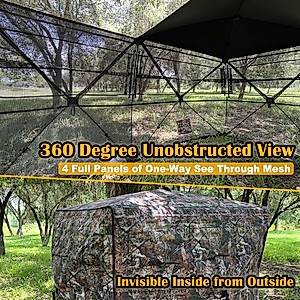 CROSS MARS Full Open Door 2-3 Person 360 Degree See Through Ground Hunting Blind Camouflage Pop Up Duck Turkey Deer Hunting Blinds Tent