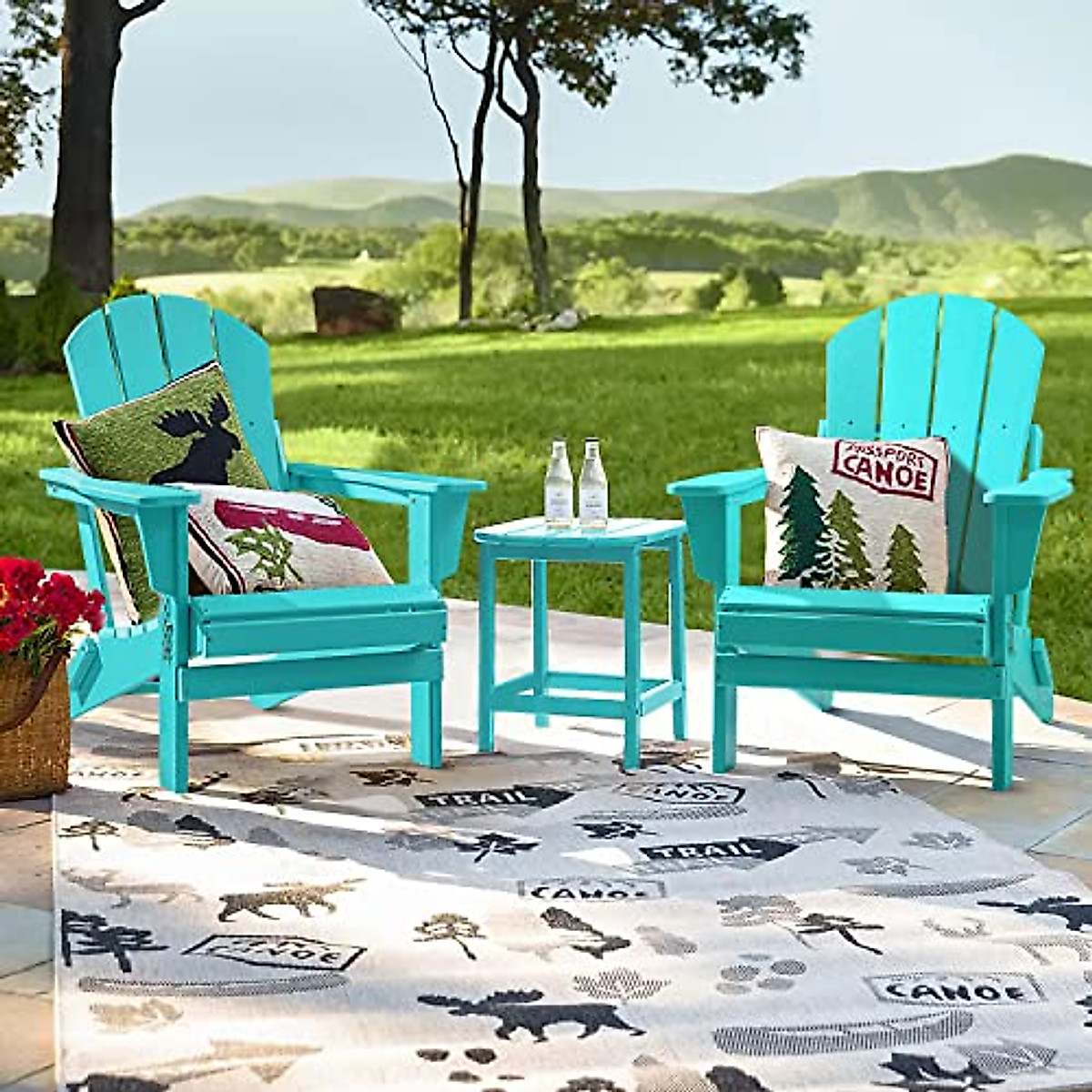 Flamaker Classic Outdoor Adirondack Chair Patio Lawn Foldable Chairs Indoor Adirondack Chairs All-Weather Resistant for Garden Backyard Porch Garden Fire Pit Patio (Aruba)
