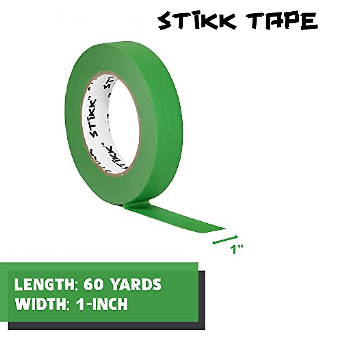 3 Pack 1" x 60yd STIKK Green Painters Tape 14 Day Easy Removal Trim Edge Finishing Masking Tape (.94 in 24MM)