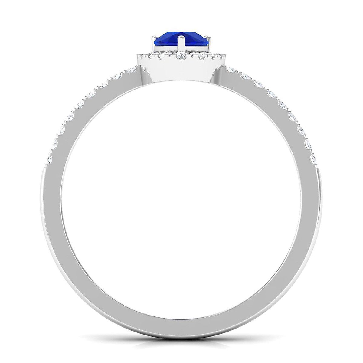 Rosec Jewels Lab Grown Blue Sapphire Diamond Halo Engagement Ring, AAAA Quality, Certified Sapphire Diamond Teardrop Ring- Ready To Gift, 14K White Gold, Size:US 5.00