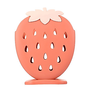 OSALADI Plastic Silverware Caddy Organizer Countertop Utensil Holder with Strawberry Design Knives Forks Spoons Organizer for Kitchen Dining Entertaining Picnics Red
