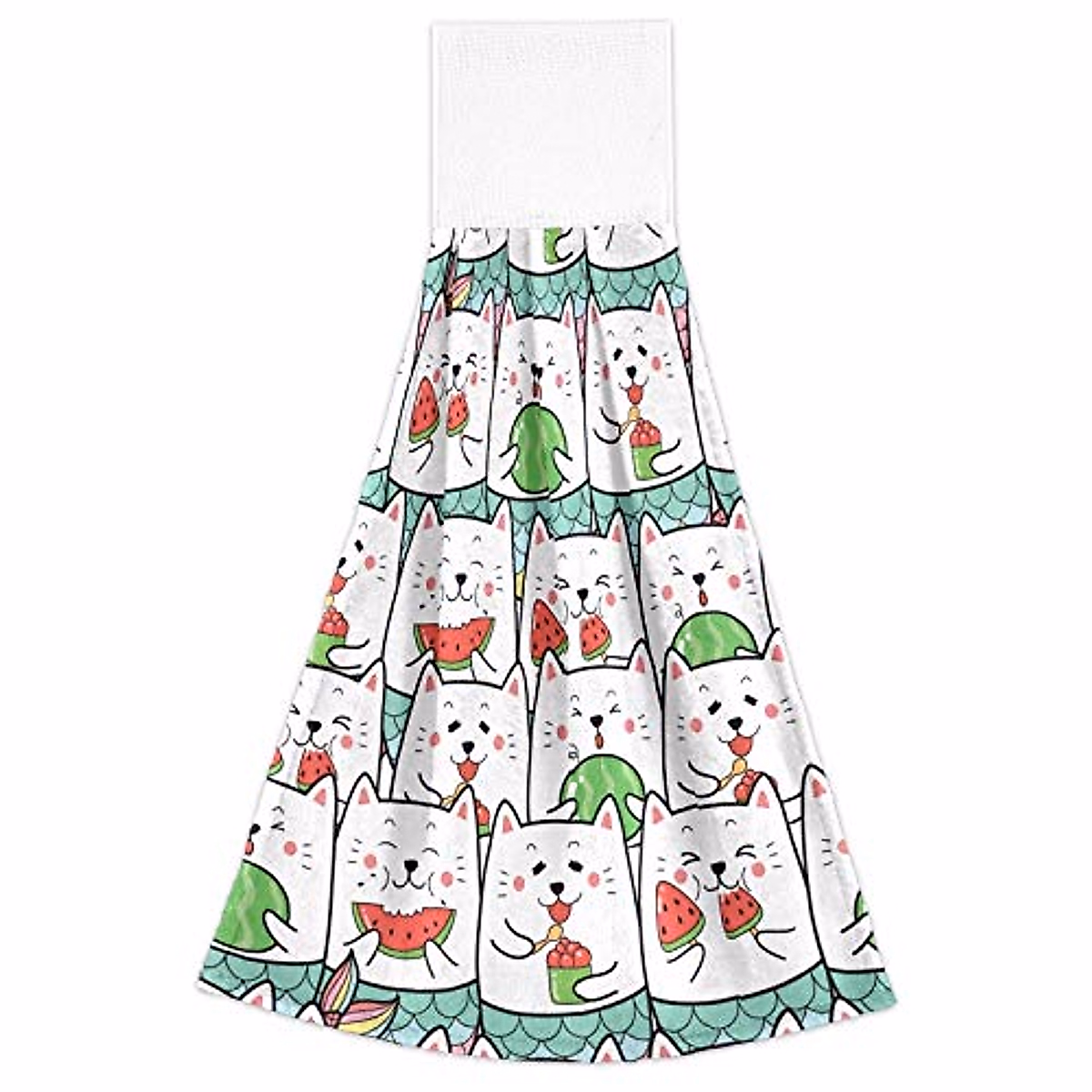 DIGTIA Summer Cat Kitchen Towels 2 Pack Funny Watermelon Hand Towel Bathroom Fruit Cute with Loop 12"x17" Fingertips Towels
