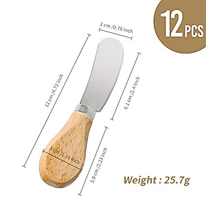 Dveda 12 Pieces Cheese Spreader Cheese Knife Butter Spreader Stainless Steel Butter Spreader with Bamboo Handle, Multipurpose Cheese and Butter Spreader Knives for Kitchen Birthday (12cm)