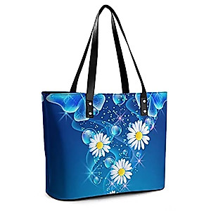 Womens Handbag Butterflies And Daisy Leather Tote Bag Top Handle Satchel Bags For Lady