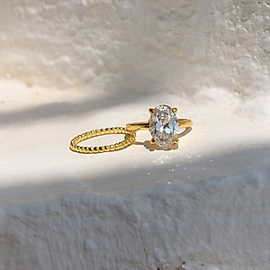 LEMON GRASS 3.5ct Oval Solitaire Engagement Ring Thin Band in Sterling Silver 925 14K Yellow Gold Plating Size 7