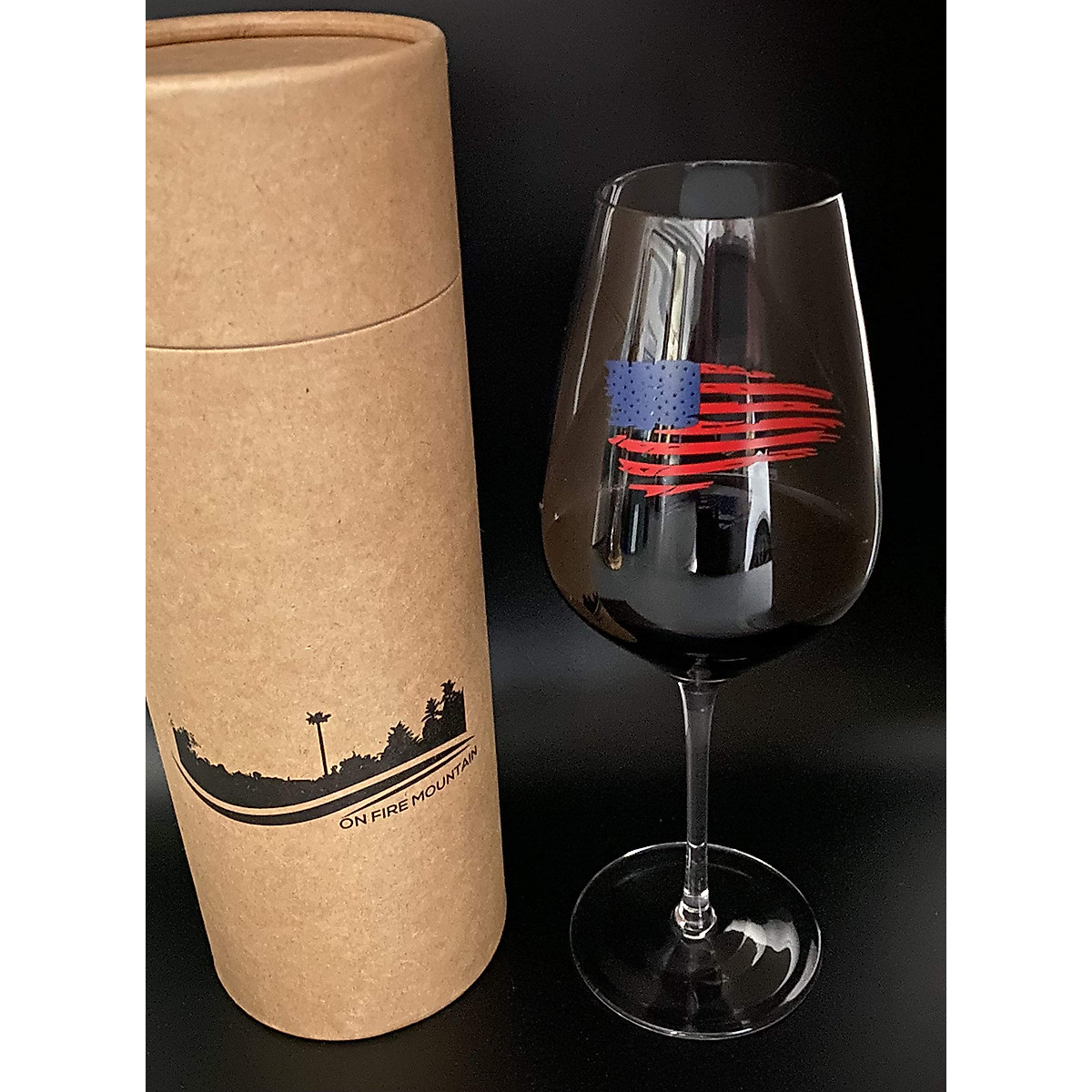 American Flag Long Stem Red Wine Glasses, Set of 2 Tall 20.5 oz Bordeaux Style Delivered in Custom Round Gift Box, Ideal Patriotic Gift, 4th of July Independence Day, Wedding Gift.