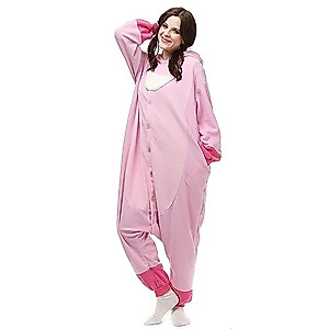 KIGUZAN Pink Stitch Onesie Costumes for Women Men Adult Unisex Halloween Party Christmas Animal Pajamas Small