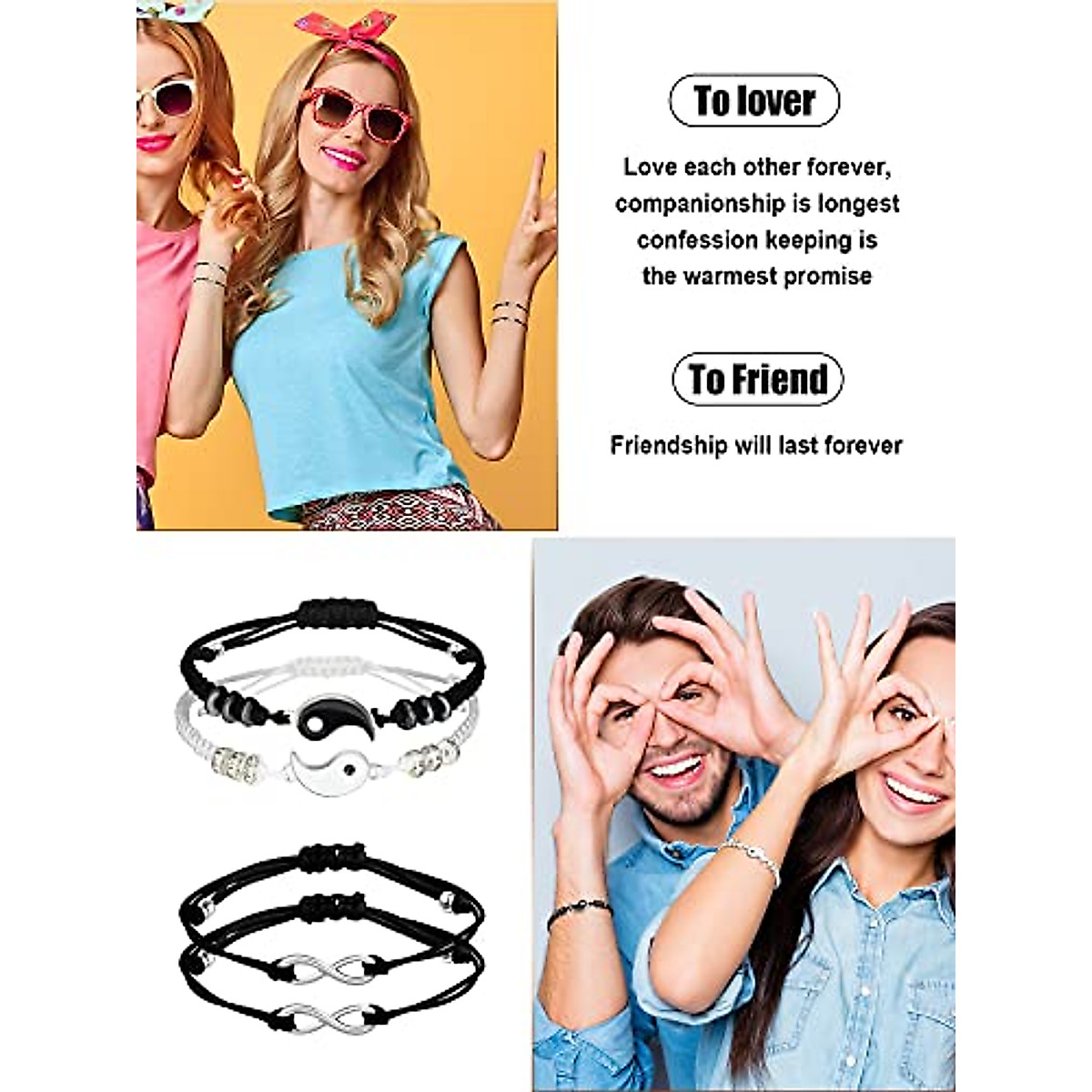 8 Sets Friend Bracelets Matching Bracelets for Couples Sunflower Bracelets Yin Yang Pinky Promise Bracelets Sun and Moon Bead Heart Bracelet for Graduation Gifts Cool Bff Friendship Boy, Girlfriend