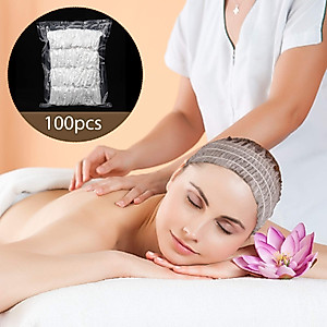 Chuangdi 100 Pieces Disposable Spa Headbands Soft Non-Woven Facial Hair Band Elastic Facial Head Wraps Cloth Stretch Skin Care Makeup Sauna Washing Face Supplies for Women Girls (White)