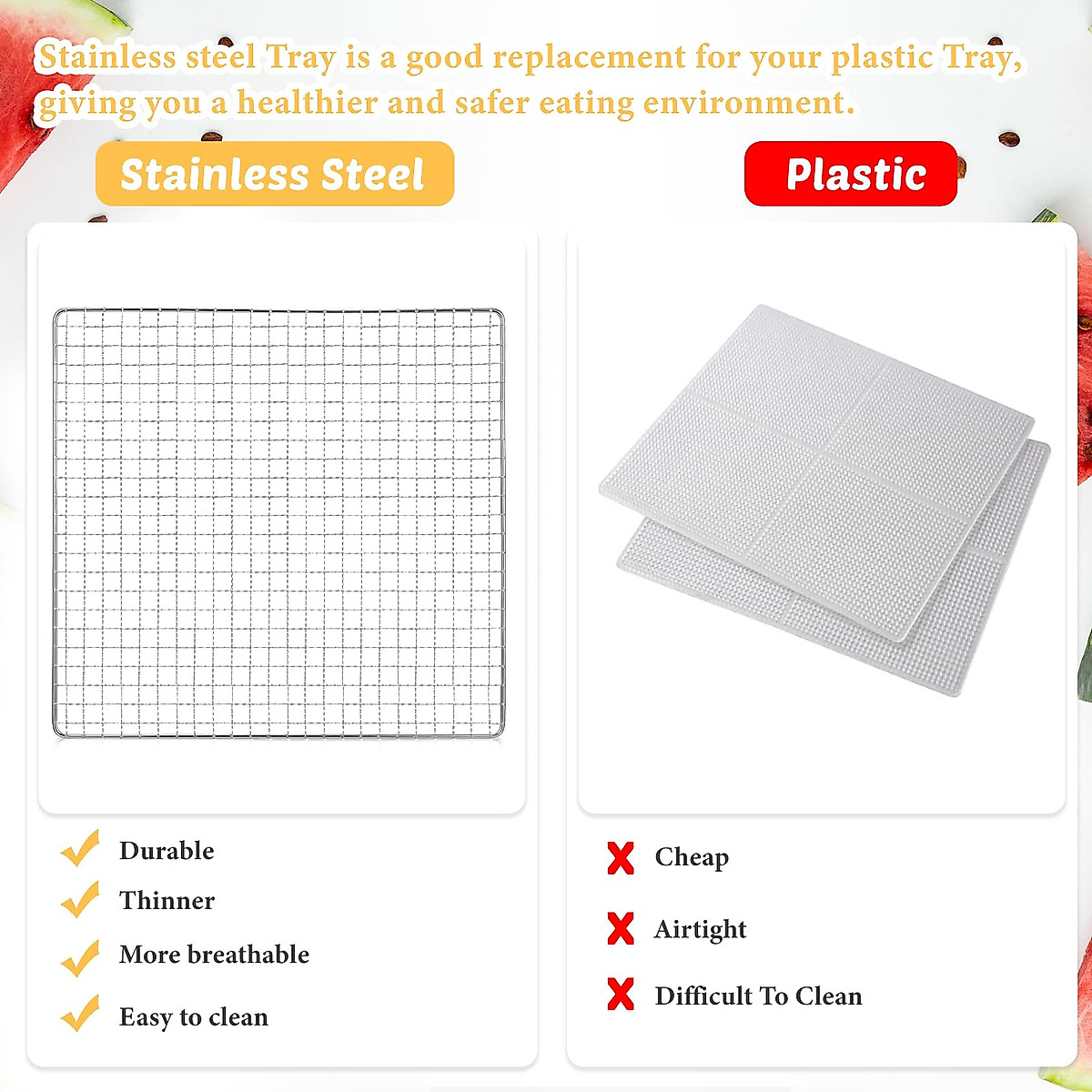 13 x 12 Inches Dehydrator Trays Compatible with CP267-FD Only Stainless Steel Dehydrator Drying Mesh Screens Stainless Steel Tray for Dehydrator Drying Fruit Food(4 Pcs)