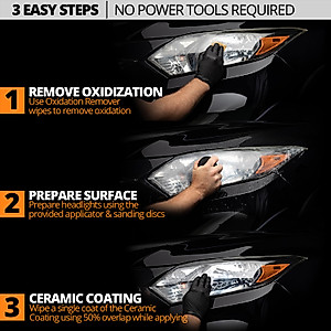 CERAKOTE® Ceramic Headlight Restoration Kit – Guaranteed To Last As Long As You Own Your Vehicle – Brings Headlights Back to Like New Condition - No Power Tools Required - 10 Wipe Kit