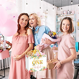 Baby Girl 1st Birthday Gift Bag Little Miss Onederful Gift Bag with Greeting Card and Tissue Papers Floral One Birthday Wrapping Paper Bag for Girls Newborn Baby Shower Christmas First Birthday Party