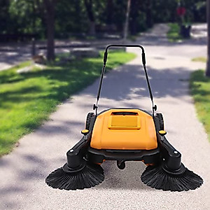 biniliubi 41" Industrial Walk-Behind Floor Sweeper Hand Push Sweeper 2 Brushes Industrial Walk Behind Street Pavement Cleaner for Outdoor Large Area