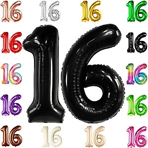 KatchOn, Giant Black 16 Balloon Numbers - 40 Inch | 16 Birthday Balloons for Sweet 16 Birthday Decorations | 16th Birthday Decorations for Boys | Sixteen Balloon, 16th Birthday Decorations for Girls