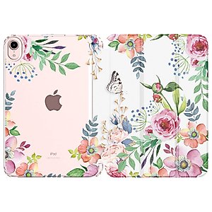MoKo Case Fit New iPad Mini 6 2021 (6th Generation 8.3 inch), Soft TPU Translucent Frosted Back Cover Slim Smart Shell Stand Folio Case for iPad Mini, Auto Wake/Sleep, Fragrant Flowers