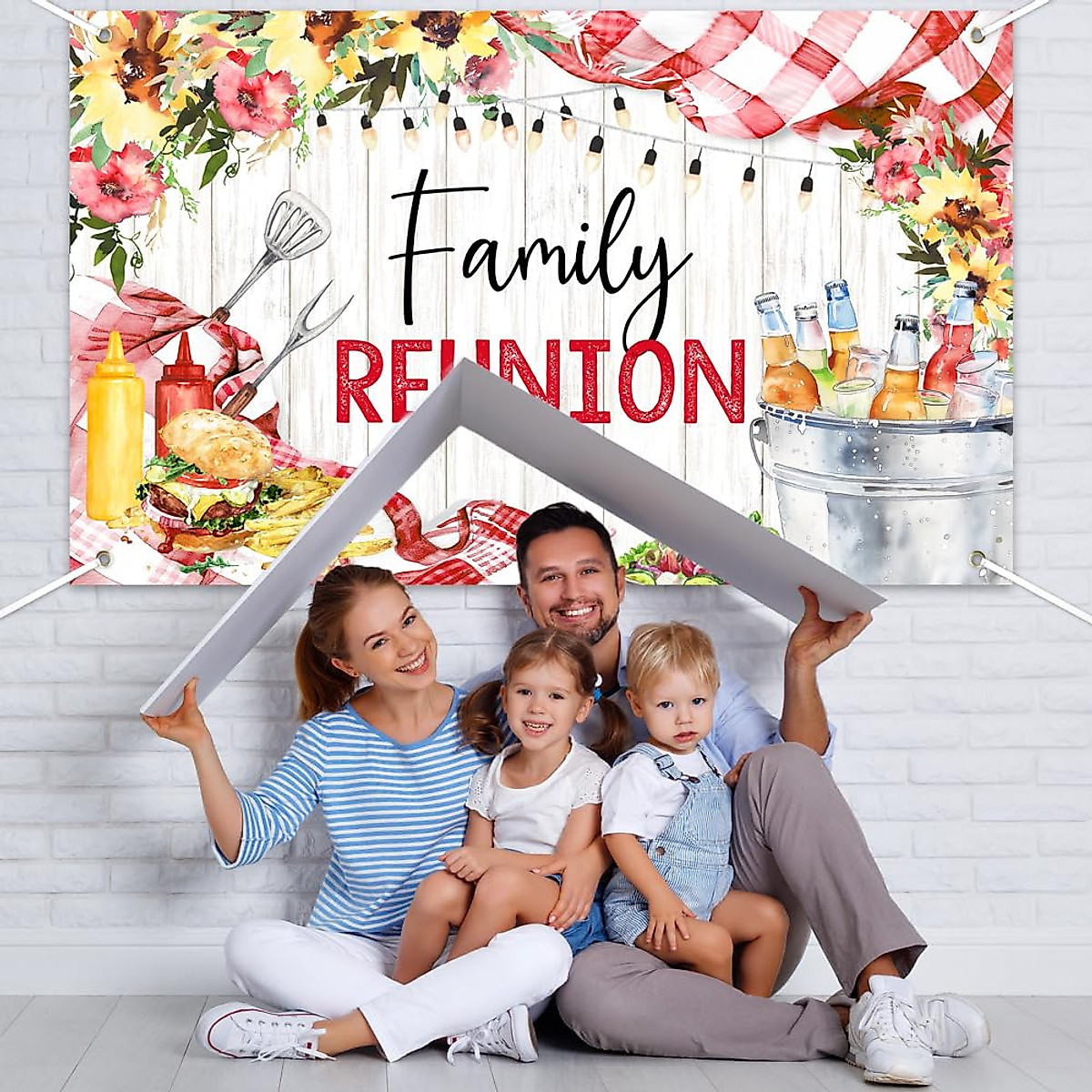 Lofaris Family Reunion Banner Backdrop,Family Picnic Party Decorations,Summer BBQ Bridal Shower Welcome Photo Background Supplies 70.8x43.3inch