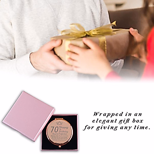 70th Birthday Ideas Rose Gold Compact Cute for Purse Travel Folding Hand Mirror for Grandma Wife Teacher Best Friend BFF 70 Birthday Gifts Women