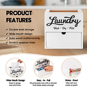 AlevaHive Dryer Sheet Holder with Drawer and Lid - Space Saving for Laundry Room Organization and Storage - Wood Dryer Sheet Dispenser Container - Laundry Pod Container for Laundry decor - White