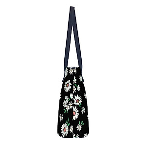Little Daisy Print Women's Tote Bag PU Leather Shoulder Bag Handbags Purse For Work Shopping Travel
