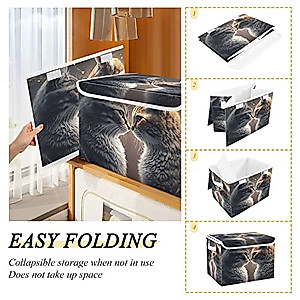 Vnurnrn Collapsible Storage Bin with Lid (Romantic Cats), Foldable Storage Boxes Cube with Lid for Clothes Toys 16.5×12.6×11.8 Inch