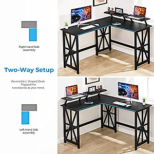 GreenForest L Shaped Desk with 2 Monitor Stand 50.4 inch Reversible Corner Computer Desk Home Office Gaming Workstation Easy Assembly,Black