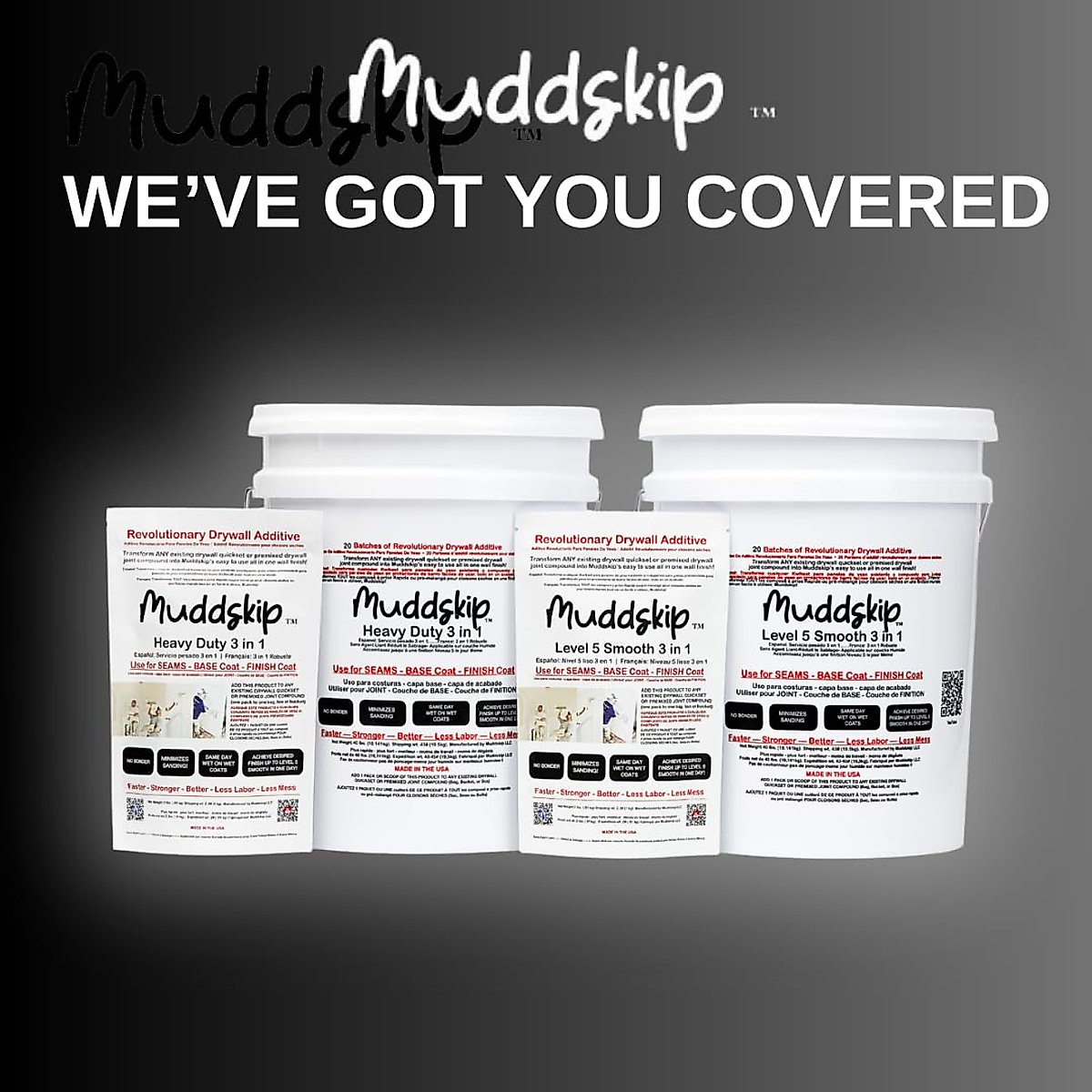 Muddskip Level 5 Smooth 3 in 1 Drywall Additive for Seams, Base & Finish Coats - Transforms Quickset or Joint Compound Into All in One Wall Finish – No Sanding, Same Day Wet On Wet Coats – 2 lb. Bag