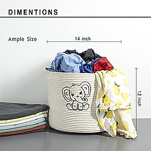 OHTY - Nursery Baby Basket with Cute Elephant, Toy Basket, Nursery Basket, Blanket Basket, 14”x11”x12 (White)