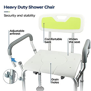 Shower Chair with Arms and Back, Boiarc Shower Benches for Inside Shower, Raised Toilet Seat with Handles, Shower Chairs for Seniors for Shower Stall, Bedside Commode for Elderly Disabled Pregnant