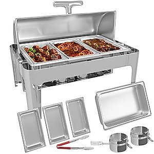 NCOEN Roll Top Chafing Dish Buffet-Set, 9QT Stainless Steel Chafing Server Set for Catering Commercial Chafers Buffet Warmer for Parties, Wedding, Banquet, Events Halloween (3 Pans)