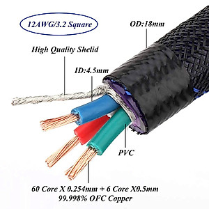 Monosaudio 12AWG Audiophile Power Cord HiFi Power Cable 125V 15A with Rhodium Plated Plug Braided Sleeve Audio Power Cable for Power Filters/Turntables/Amplifiers/CD&DAC Player(6.6FT/2M)