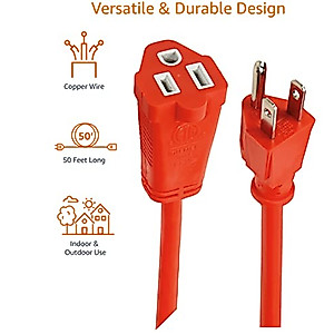 Amazon Basics 50-Foot 3-Prong Vinyl Indoor/Outdoor Extension Cord - 13 Amps, 1625 Watts, 125 VAC, Orange