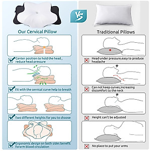 DONAMA Cervical Pillow for Neck Pain Relief,Contour Memory Foam Pillow,Ergonomic Orthopedic Neck Support Pillows for Side,Back and Stomach Sleepers with Breathable Pillowcase-Black