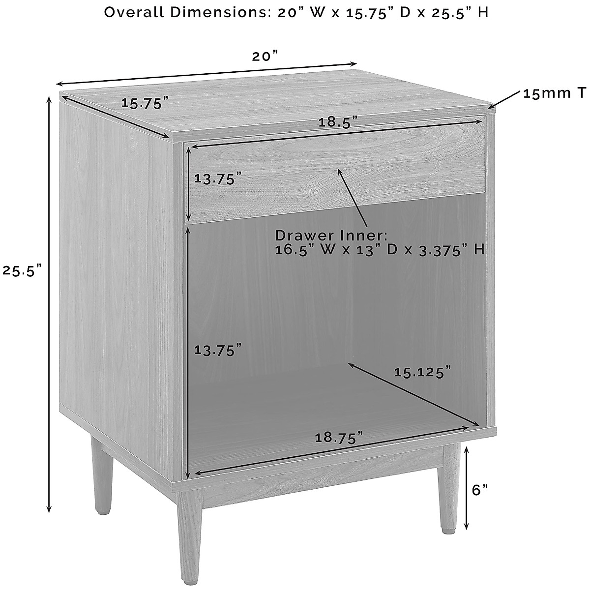 Crosley Furniture CF1117-WA Liam Mid-Century Record Storage End Table, Walnut