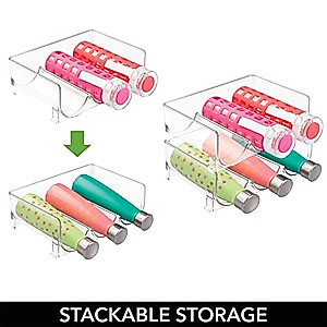 mDesign Stackable Plastic 3 Bottle Refrigerator Wine Rack - Kitchen Storage Organizer for Champagne, Wine or Water Bottles - Stacking Wine Organizer for Fridge - Ligne Collection - 4 Pack - Clear